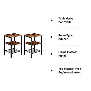 HOOBRO Nightstands Set of 2, 3-Tier Side Table with Adjustable Shelf, Industrial End Table for Small Space in Living Room, Bedroom and Balcony, Stable Metal Frame, Rustic Brown BF12BZ01