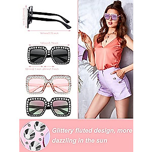 12 Pairs Crystal Oversized Sunglasses Rhinestone Square Diamond Sunglasses Frame Retro Sparkling Glasses for Women Men(Bright Colors)