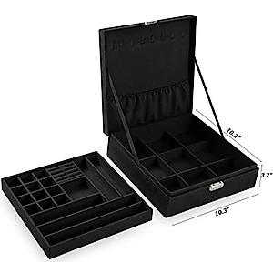 Jewelry Box for Women, QBeel 2 Layer 36 Compartments Necklace Jewelry Organizer with Lock Jewelry Holder for Earrings Bracelets Rings - Black