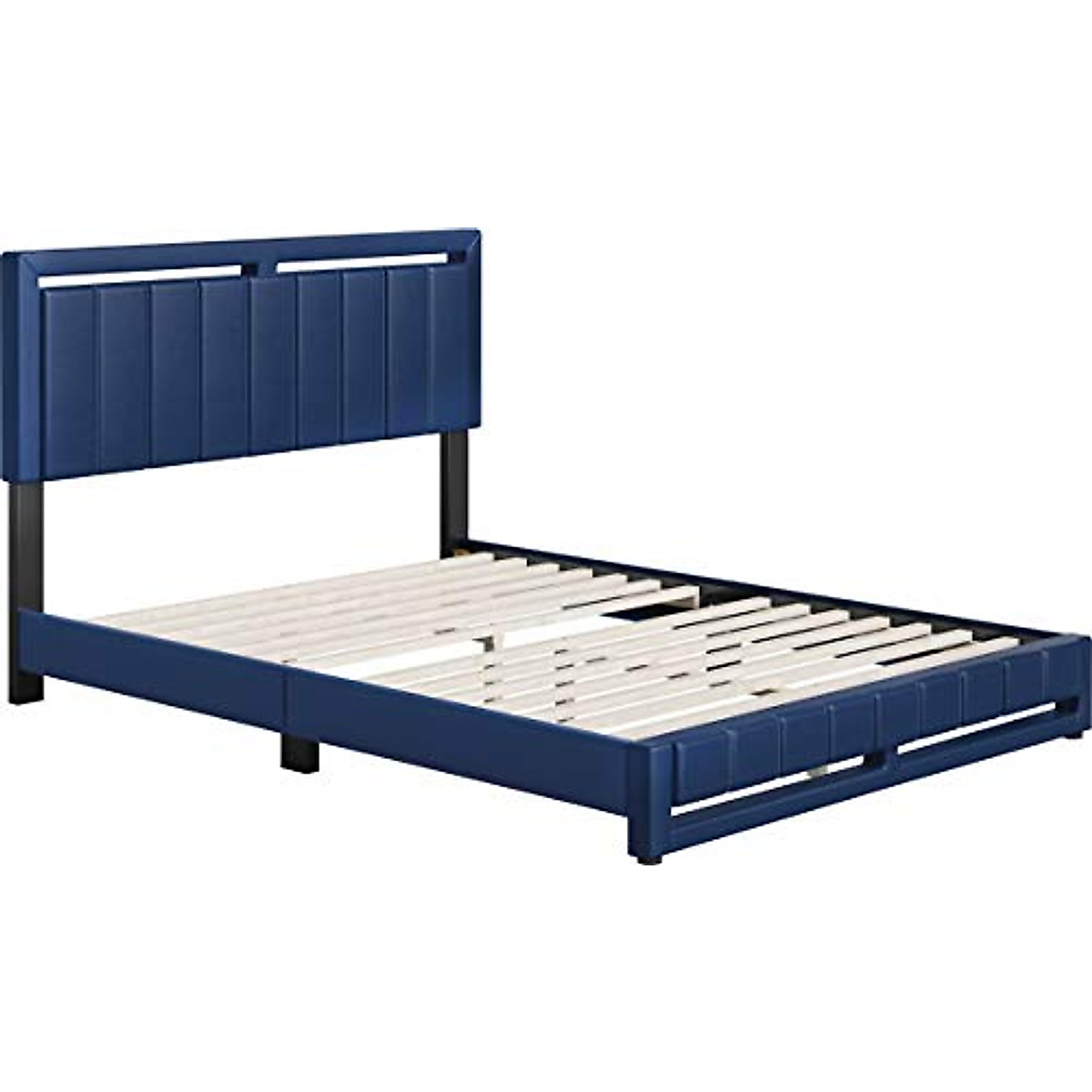 Boyd Sleep Beaumont Upholstered Platform Bed with Headboard, Mattress Foundation with Strong 14 Wood Slat Supports, No Box Spring Required, Black Faux Leather, Size Queen