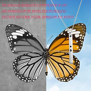 bobauna Semicolon Bar Necklace Mental Health Awareness Jewelry Inspirational Strength Gift For Cancer Survivor (semicolon bar necklace)