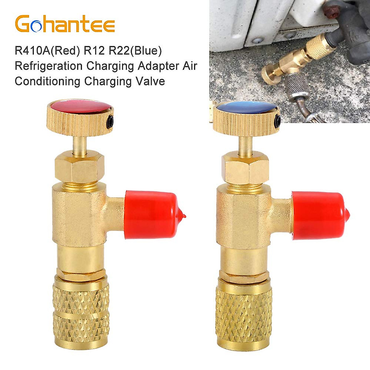 gohantee R12 R410 Refrigerant Charging Valve, R12 R22-1/4“ Male to 1/4” Female, R410-1/4" Male to 5/16" Female, Safety Adapter Flow Control Ball Valve for R12 R22 R410 Air Conditioner Manifold