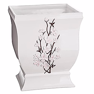 Creative Scents White Trash Can - Decorative Elegant Designed Wastebasket - Durable Small Bathroom Trash Can - Waste Basket for Bathroom, Powder Room, Bedroom Or Living Room Decor (Vanda Style)