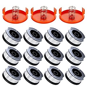 Eventronic AF-100 Trimmer Spool Compatible with Black+Decker Weed Eater, 30ft 0.065" Autofeed Replacement Trimmer Line for Black and Decker Weed Eater (12 Line Spools + 3 Caps+3 Springs)