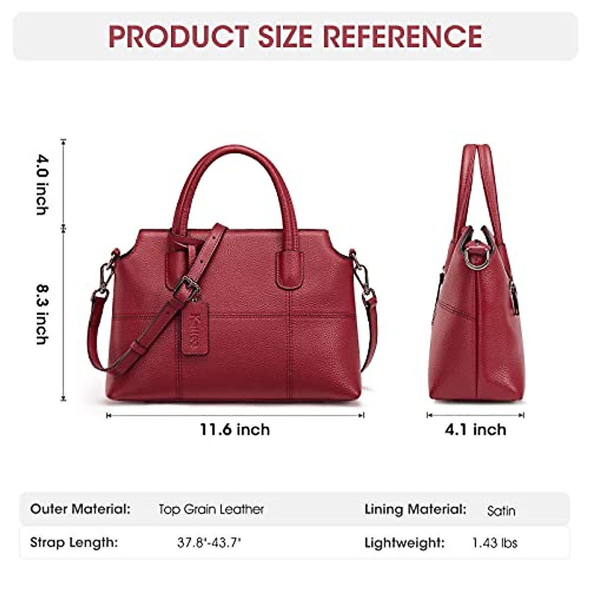 Kattee Genuine Leather Handbags for Women, Soft Hobo Satchel Shoulder Crossbody Bags Ladies Purses