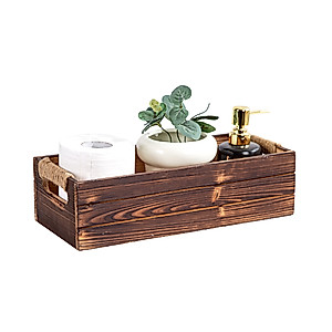TIMRIS Rustic Wooden Box, Farmhouse Bathroom Decor Box, Wooden Toilet Paper Holder, Toilet Tank Basket, Decorative Storage Container Box (Rustic Brown)