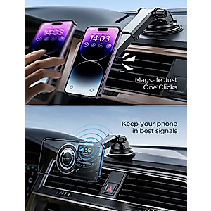 LISEN Compatible for Magsafe Car Mount for iPhone, 16 Strong Permanent Magnets Dashboard Phone Holder [Super Suction] iPhone Magsafe Car Mount Fit for iPhone 14 13 12 Pro Mini Magsafe Case All Phones