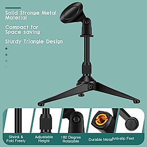 3 Pack Desktop Mic Stand Portable Foldable Tripod with Mic Clip Holder Adjustable Height Table Microphone Stand Desk 5/8 Inch Male to 3/8 Inch for Dynamic Recording Podcast