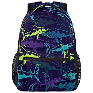 Sharks Blue Travel Laptop Backpack for men women Water Resistant College School Bookbag Lightweight Casual Daypacks Travel Essentials