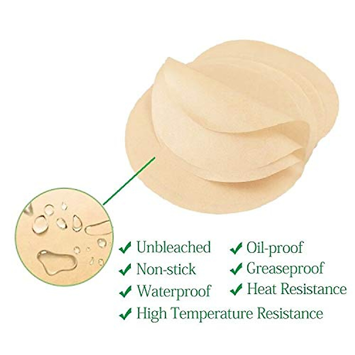 Unbleached Round Parchment Paper Sheets, Baking Circles, 100 pcs 9 Inch Non-stick Paper Liner for Cooking, Pizza, Baking Cakes, Cookies,Dutch Oven, Tortilla Press, Pan, Hamberger Wrap Paper