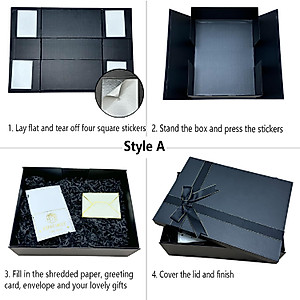 MYGOGOART Large Black Gift Box 13 x 10 x 5 Inches with Lid, Ribbon Bow, Shredded Raffia Paper Fill, Greeting Card and Envelope for Wedding Birthday Valentines Bridal Gifts (1 pack, Black)