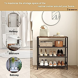 HOMEFORT 4-Tier Metal Shoe Rack, All-Metal Shoe Tower,Shoe Storage Shelf with MDF Top Board,Each Tier Fits 3 Pairs of Shoes,Entryway Shoes Organizer with Sturdy Metal Shelves in Rustic Brown,23.23"