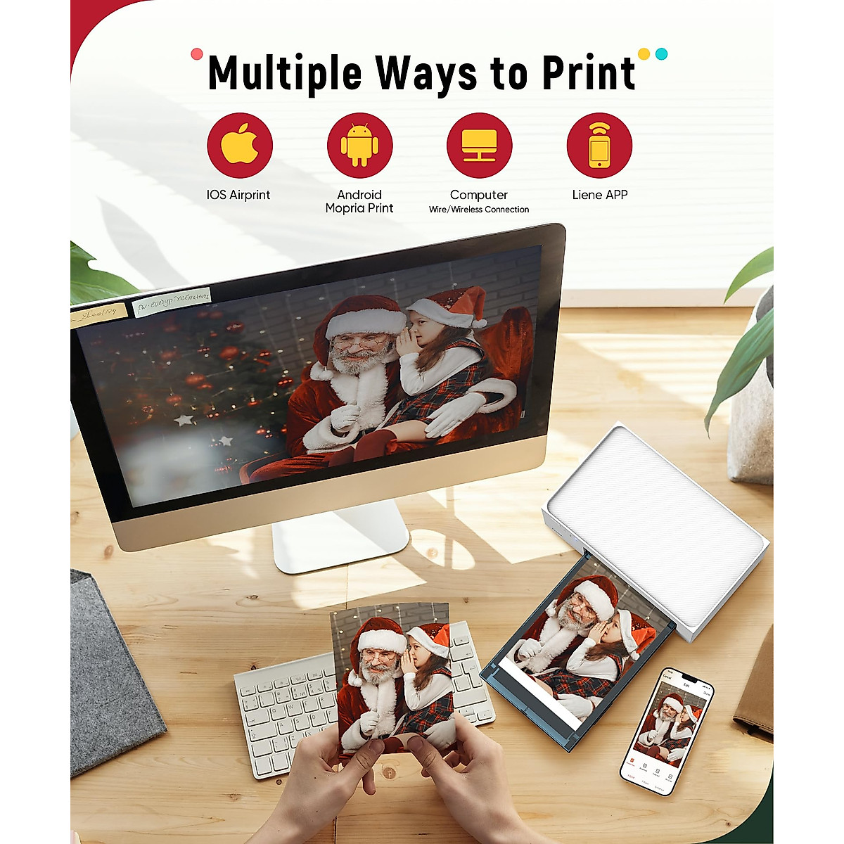 Liene 4x6'' Photo Printer Bundle (60 pcs +2 Ink Cartridges), Wi-Fi Picture Printer, Photo Printer for iPhone, Android, Smartphone, Computer, Dye-Sublimation, Portable Photo Printer for Home Use