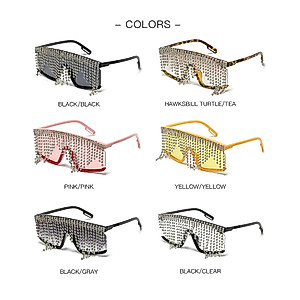 willochra Flat Top tassel Sunglasses Rhinestone Sun Glasses Diamond Party Eyeglasses Shades for Women UV400 (black)