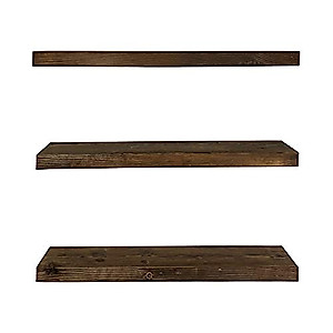 Mark One Home Goods Rustic Farmhouse 3 Tier Justified Floating Wood Shelf - Floating Wall Shelves (Set of 3), Hardware and Fasteners Included (Walnut, 24")