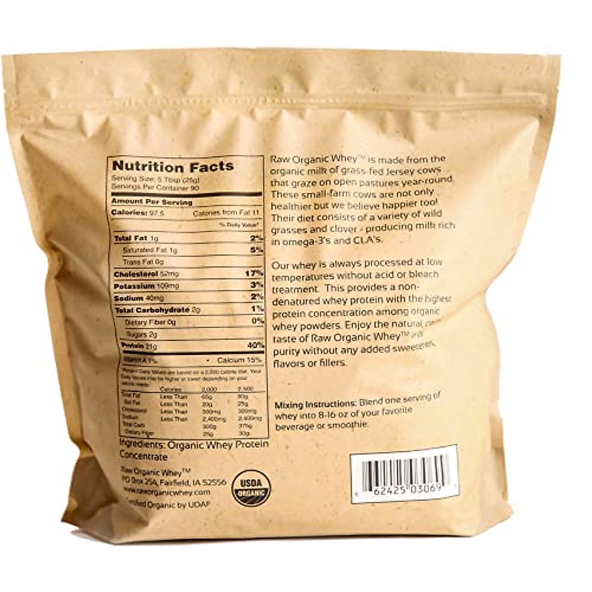 Raw Organic Whey 5LB - USDA Certified Organic Whey Protein Powder, Happy Healthy Cows, COLD PROCESSED Undenatured 100% Grass Fed + NON-GMO + rBGH Free + Gluten Free, Unflavored, Unsweetened(5 LB BULK)