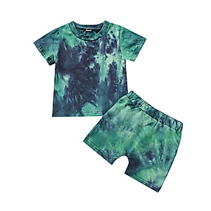 Summer Toddler Baby Boy Girl Outfit Set Tie Dye Short Sleeve T-Shirt Tops Shorts Pants 2 Piece Clothes Set