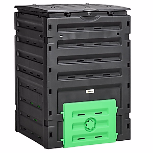 Outsunny Garden Compost Bin, 120 Gallon (450L) Garden Composter, BPA Free, with 80 Vents and 2 Sliding Doors, Lightweight & Sturdy, Fast Creation of Fertile Soil, Black