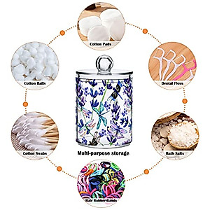 MNSRUU 2 Pack Qtip Holder Organizer Dispenser Dragonfly Lavender Bathroom Storage Canister Cotton Ball Holder Bathroom Containers for Cotton Swabs/Pads/Floss