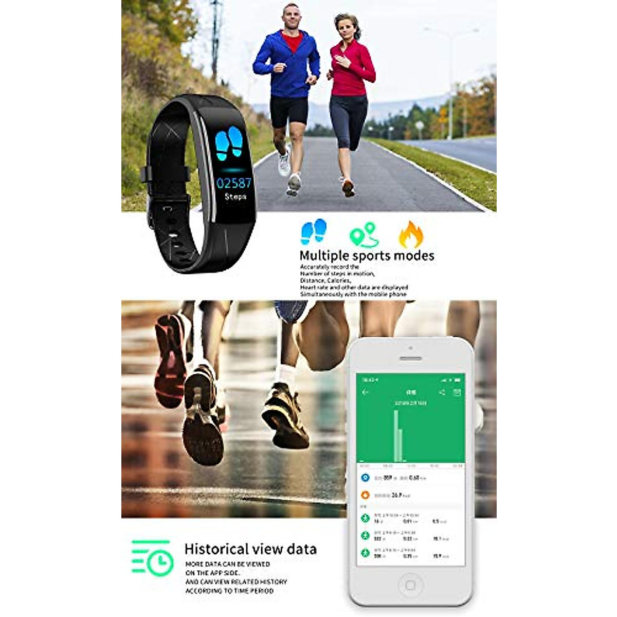 Fitness Tracker WB11, Smart Watch Activity Tracker with Heart Rate Monitor, IP67 Waterproof Smart Band with Step Counter, Calorie Counter, Pedometer Sport Watch for Women and Men (Latest Exclusive)