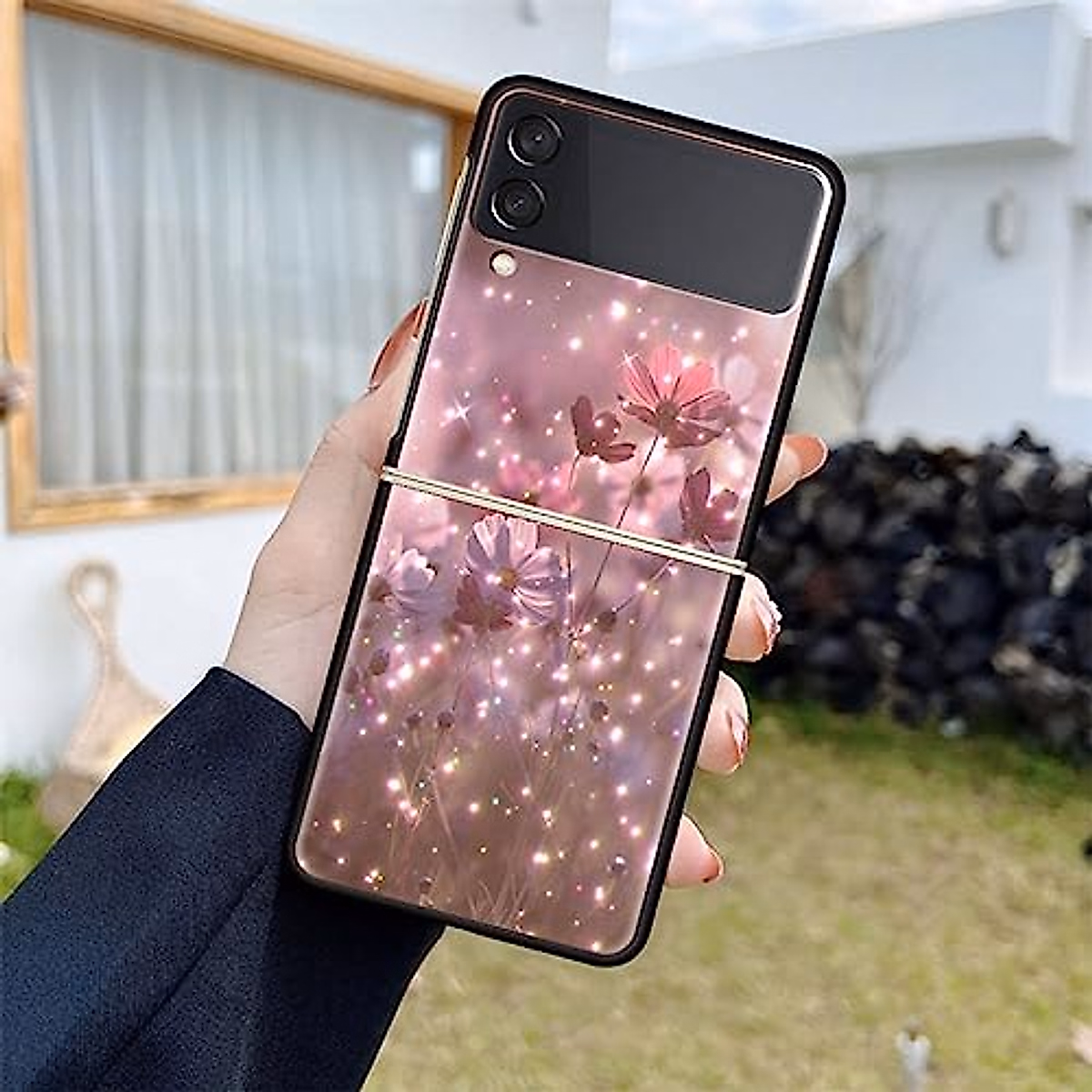 Shiny Pink Cool Case for Samsung Galaxy Z Flip 3 4 5G Black Hard PC Phone Housing Segmented Cover,Z5,for Z flip