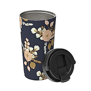WANGXUEE Rose Floral Pattern Flower Drawn Print 500ml Stainless Steel Travel Tumbler Double Wall Vacuum Insulated Coffee Mug