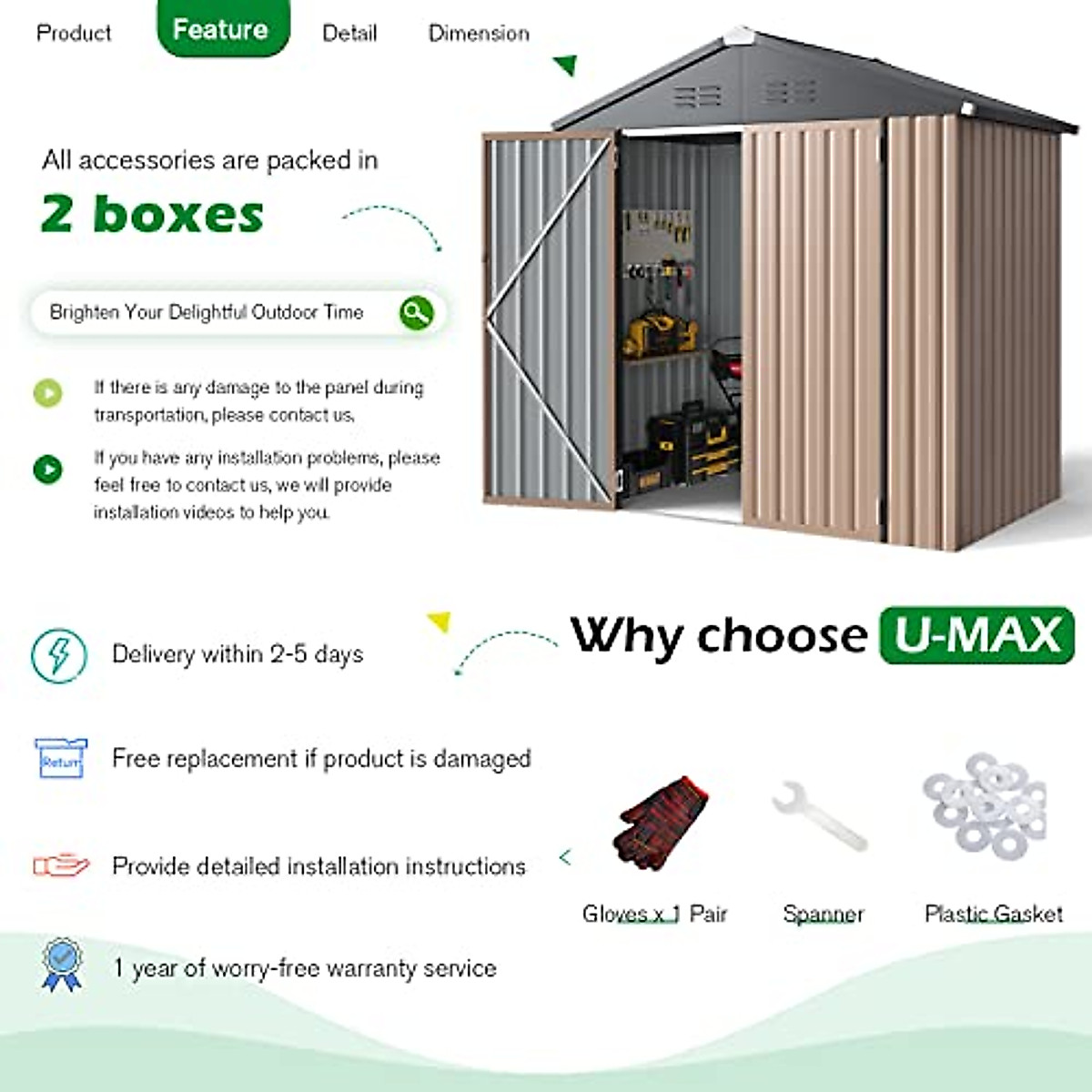 U-MAX 6 x 4FT Outdoor Storage Shed, Lockable Bike Shed,Garden Shed &Tool Shed for Backyard, Patio, Lawn