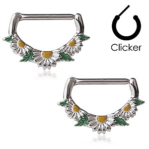 Ruifan 14G Garland Flowers Nipple Clicker Ring Barbell Barbells Ring Body Piercing Jewelry 2PCS (Yellow)