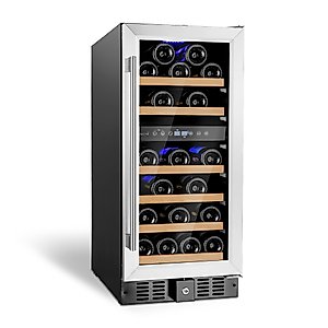 TRIFECTÉ 15” Wine Fridge, Dual Zone Wine Cooler Refrigerator Freestanding, 31 Bottles Wine Cooler Under Counter with Stainless Steel Door, Quiet Wine Cellar For Home Office and Kitchen