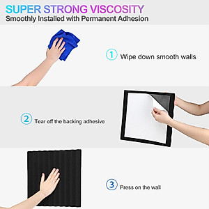 JBER 48 Pack Acoustic Foam Panels, 1" X 12" X 12" Upgraded Self-Adhesive Studio Soundproofing Wedges Fire Resistant Sound Proof Padding Acoustic Treatment Foam - Black & Blue