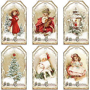 60 Vintage Christmas Tags, Merry Christmas Gift Tags, Retro Xmas Paper Tags with String, Christmas Journal Planner Tags Party Supplies