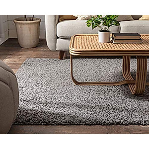 Well Woven Madison Shag Plain Grey Modern Solid Area Rug 5' x 7'2''
