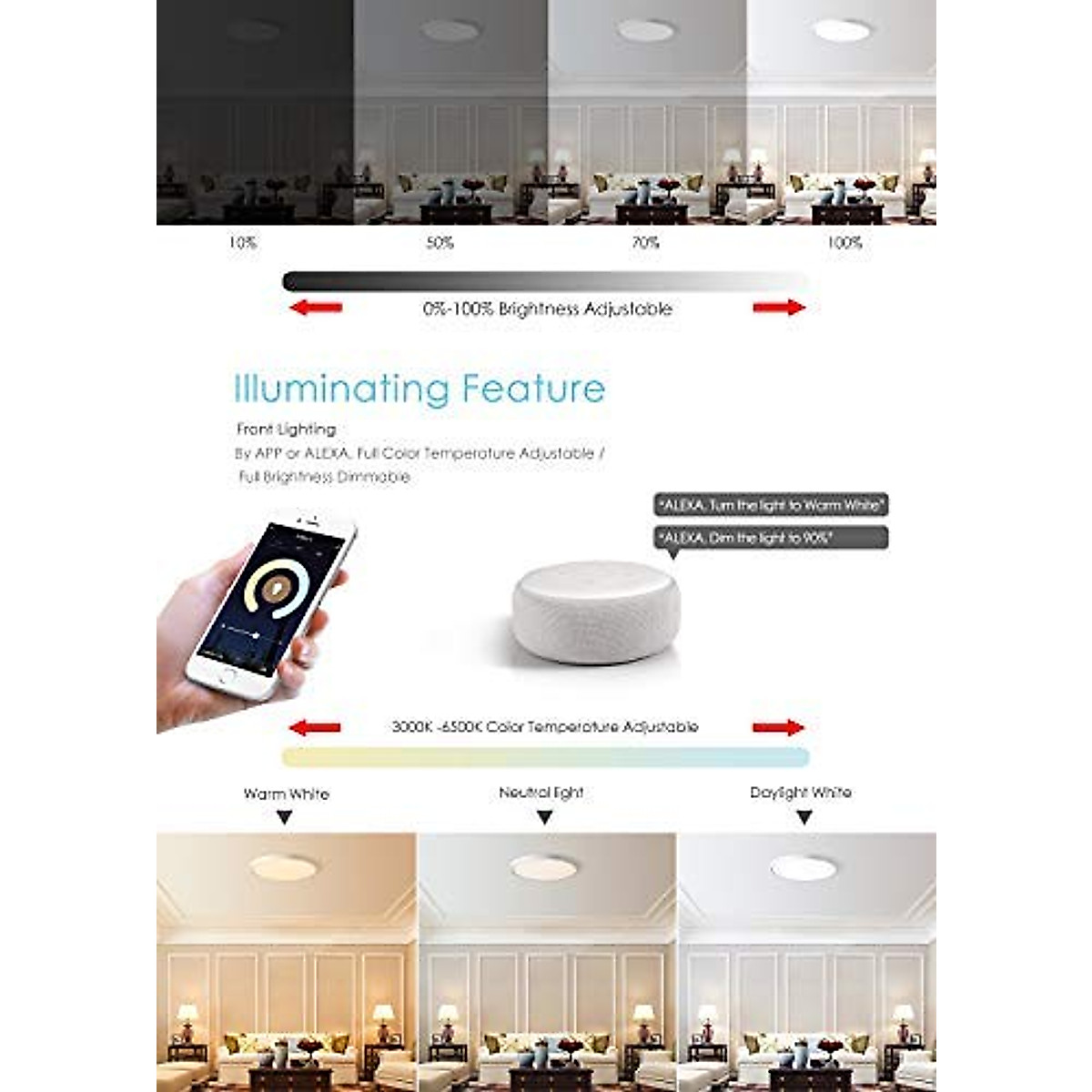 TALOYA Smart Ceiling Light Flush Mount LED WiFi, Compatible with Alexa Google Home, Dimmable Low Profile Ambient Light Fixture for Bedroom Living Room,12 Inch 24W