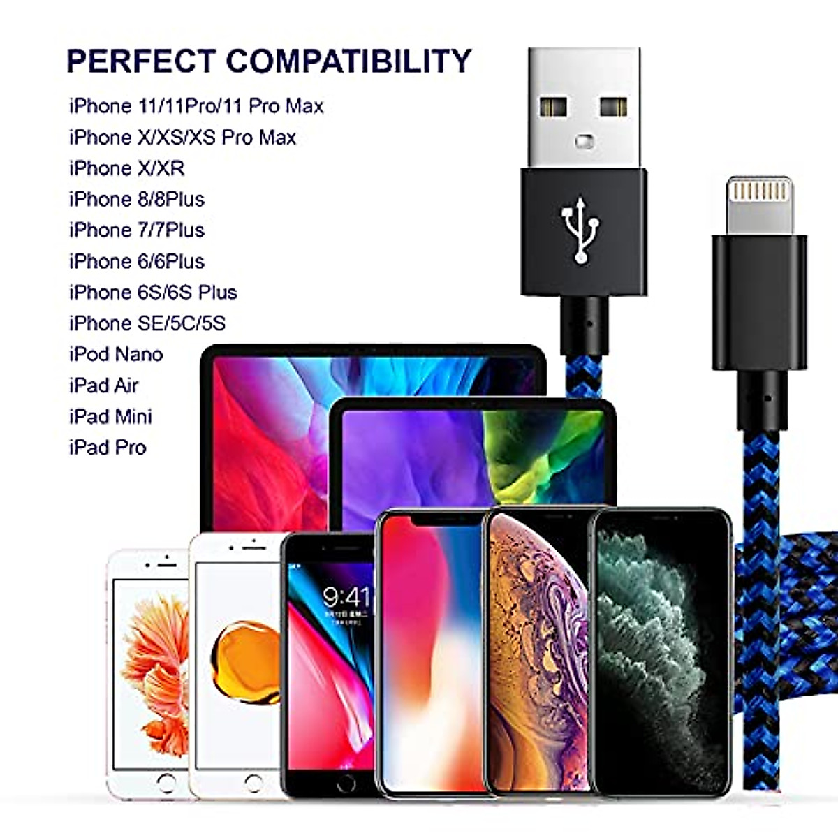 3 Pack 10FT iPhone Lightning Cable Apple Charger Cord Nylon Braided USB to Lightning Cable [Apple MFi Certified]