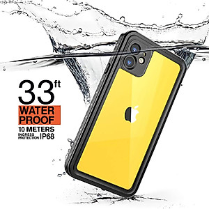inkolelo iPhone 11 Waterproof Case, Built-in Screen Full-Body Protector with Floating Strap IP68 Waterproof Case for iPhone 11 6.1 Inch (2019) - Matte Black/Orange