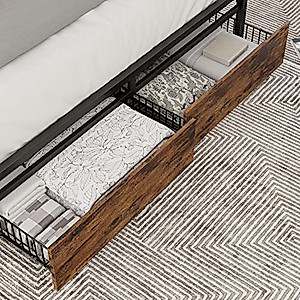 LIKIMIO Queen Bed Frame with Storage Headboard, Platform Bed with Drawers and Charging Station, No Box Spring Needed, Easy Assembly, Vintage Brown