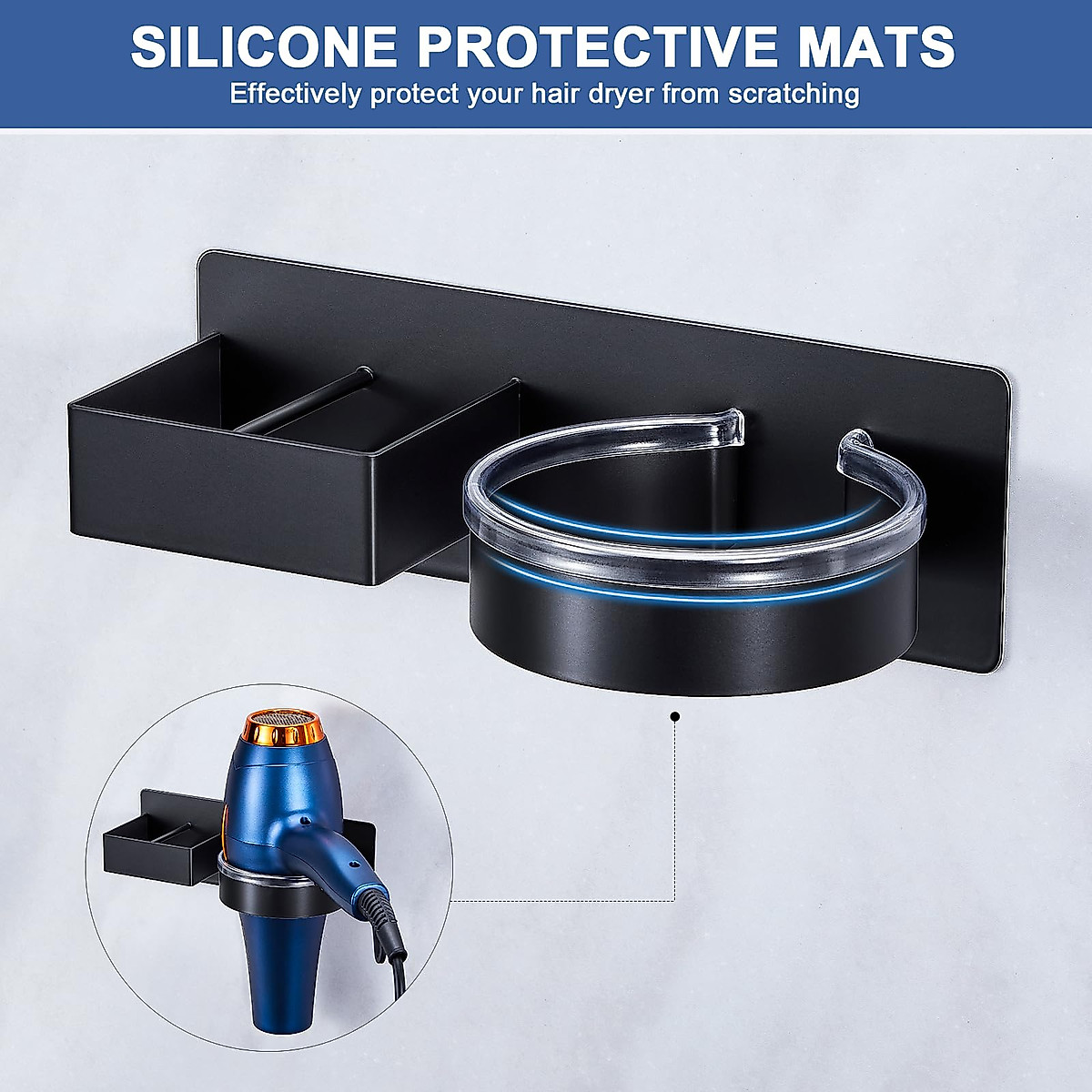 YAYINLI Hair Straightener Holder Wall, Black Blow Dryer Holder Wall Mounted Stainless Steel Hairdryer Holder for Bathroom, Hair Tools Organizer & Storage Curling Iron Holder, Salon Hair Dryer Holder