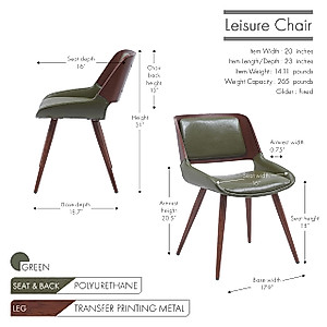 Porthos Home Basil Mid-Century Dining Chair, Water and Stain Resistant Faux Leather Upholstery, Metal Legs with Wood Finish