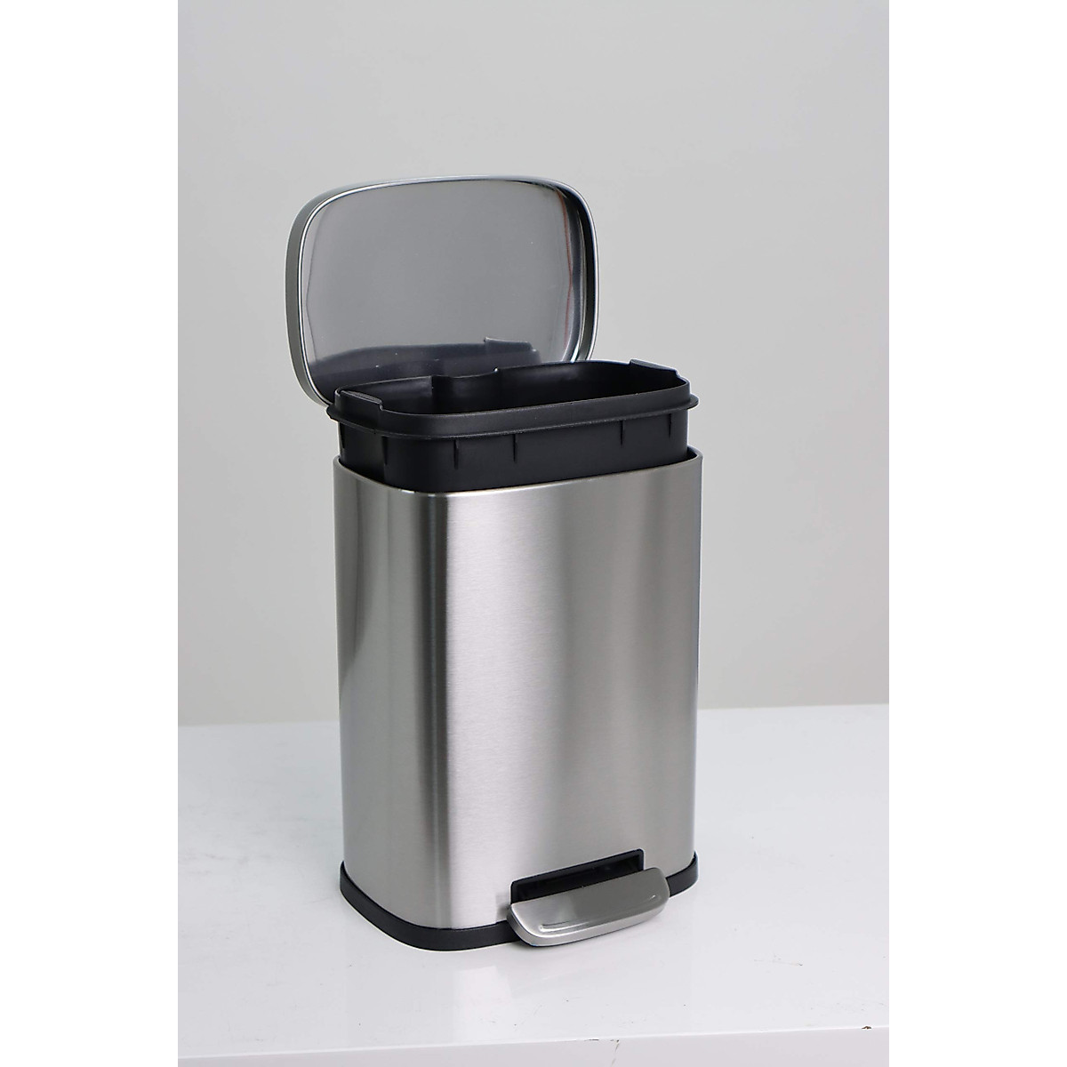Eviva Totti 1.3 Gallon Stainless Steel Matte Finish Rectangular Trash Can with Soft Closing Lid