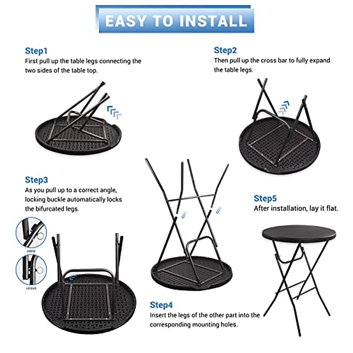 Byliable 32in Cocktail Table High Top Folding Table, Portable Bar Height Folding Table Round with Removable Legs, Indoor Outdoor Banquet Table for Parties, Commercial, Speech, School- Granite Black