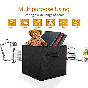 6 Pcs Foldable Fabric Storage Cubes, 11 Inch Cube Storage Bins, Cubby Storage Bins, Shelf Baskets with 2 Durable Handles and Clear Window, for Clothes, Toys, Books, Closet, Shelf, Kids Room, Black
