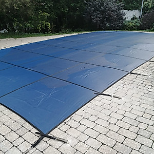 ZAQYCM Winter Swimming Pools Leaf Cover Inground Pool Safety Tarpaulin, Fits 8x24 10x32 12x24 16x32 18x33 20x32 - Blue with Optional Center End Step and Installation Kit (Size : 5x6m/16x19.6ft)