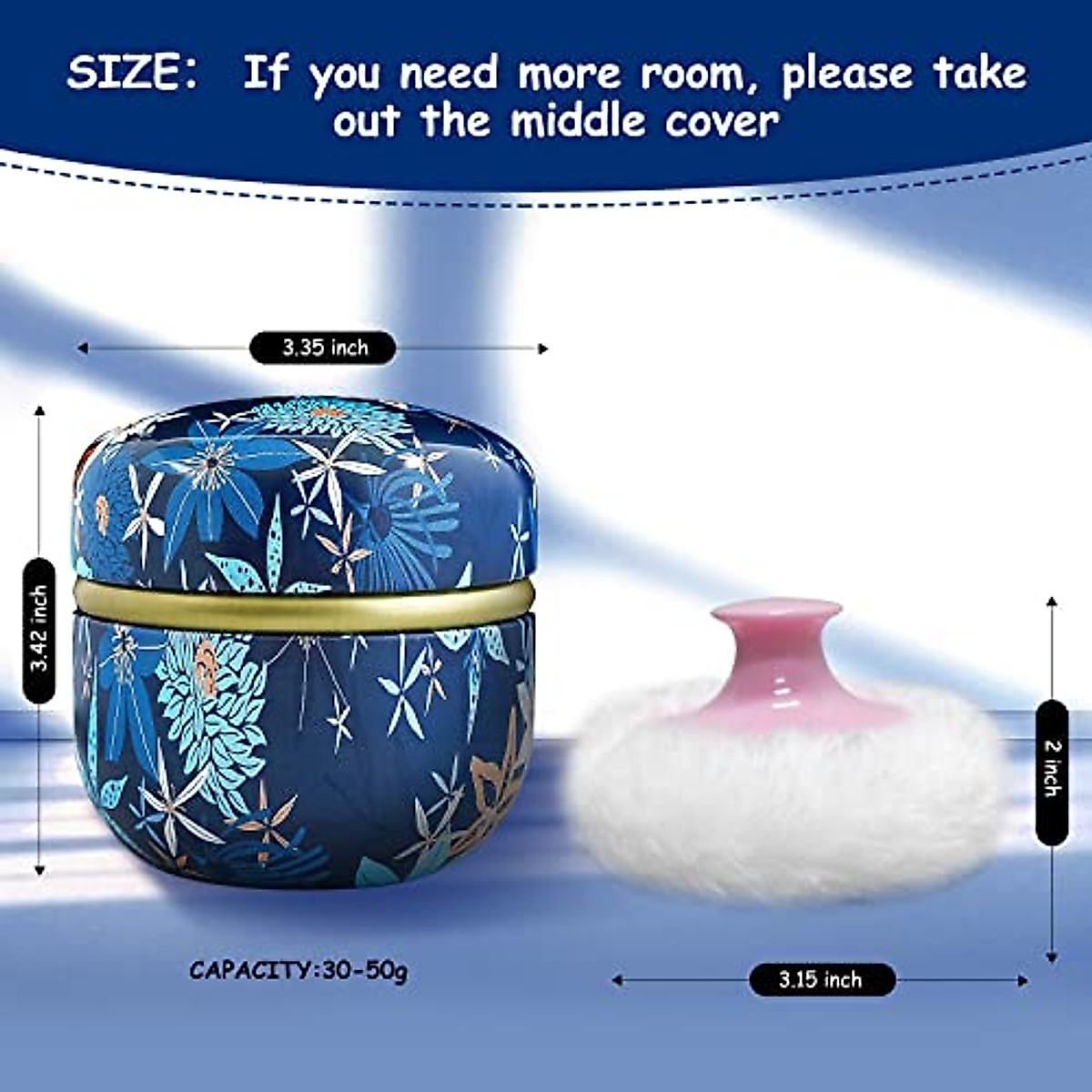 Qopoto Large Powder Puff for Body Powder and Container for Loose Powder, Baby Powder Puff and Powder Box for Bath and Travel (Midnight Flowers)