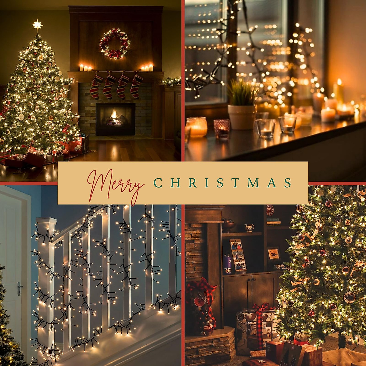 OZS Connectable Outdoor String Lights Waterproof, 2Pack 164ft 400 LED Christmas Tree Lights, 8 Modes Green Wire String Lights for Holiday Party Christmas Decorations, Warm White