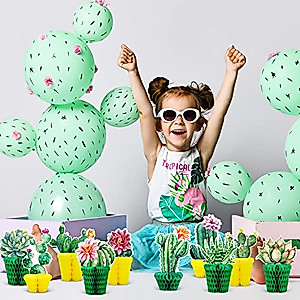 Whaline 10Pcs Cactus Honeycomb Centerpiece Potted Succulent Paper Table Topper Rustic Bloom Theme Summer Party Table Decoration for Birthday Hawaiian Luau Baby Shower Photography