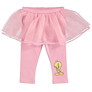 LOONEY TUNES Infant Baby Girls' One Piece Bodysuit with Pull on Pants and Attached Tutu Skirt (Yellow/Pink, 18 Months)