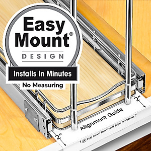 LYNK PROFESSIONAL® Élite™ Pull Out Spice Rack Organizer for Inside Kitchen Cabinets - 6"x21" - Slide Out Drawer – Wood/Chrome Sliding Spice Cabinet Organization Shelf Racks - 2 Tier