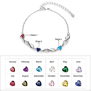 Personalized Infinity Mothers Bracelets Custom 1-7 Names Heart Birthstone Bracelets for Women Adjustable Link Bracelet Gifts for Mom Grandma (3 names)