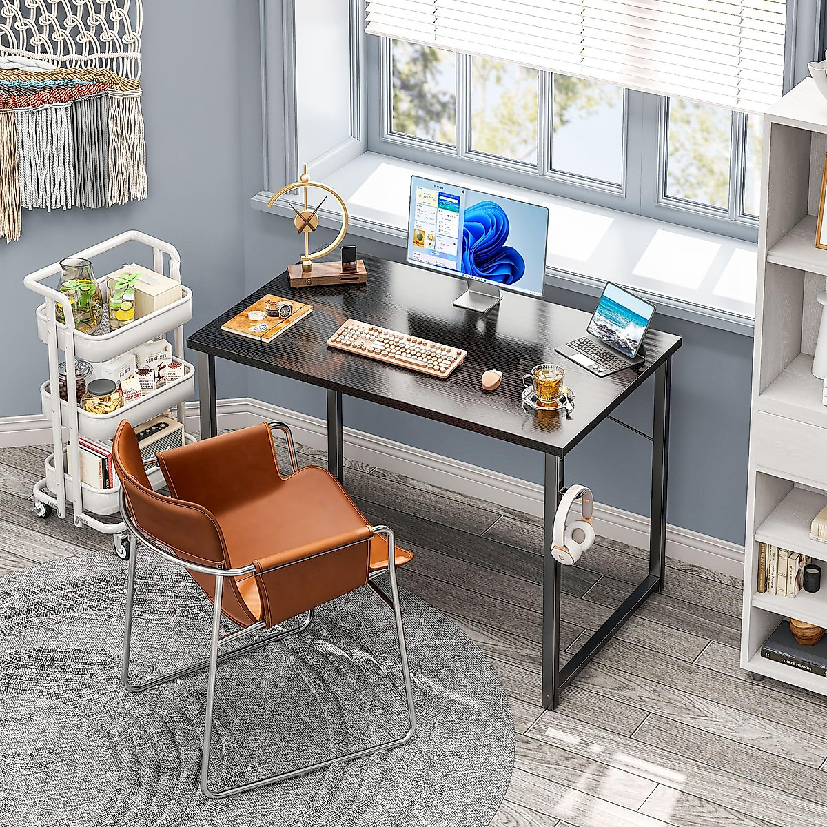 Coleshome 40 Inch Computer Desk, Modern Simple Style Desk for Home Office, Study Student Writing Desk, Black