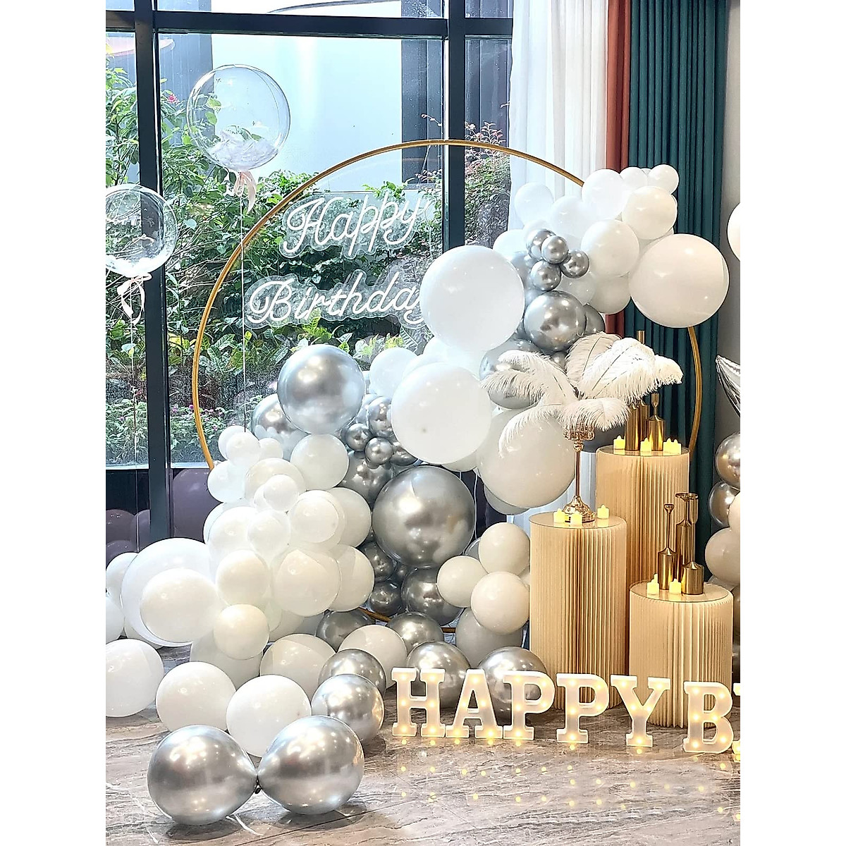 FOTIOMRG 125pcs Metallic Silver Balloons Different Sizes Pack, 18 12 10 5 inch Chrome Silver Latex Balloons Garland Kit for Birthday Baby Shower Disco Graduation Party Decorations